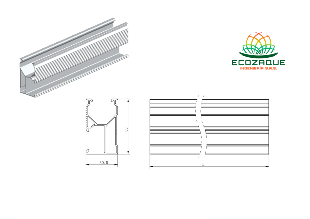 RIEL EN ALUMINIO ANODIZADO DE 4.2m – EcoZaque Ingeniería S.A.S
