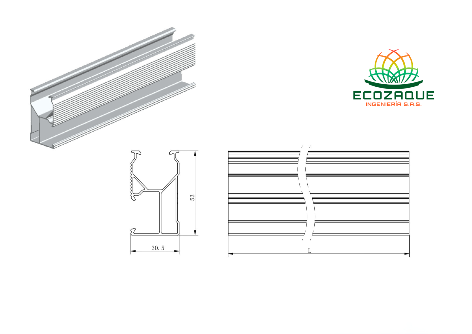 RIEL EN ALUMINIO ANODIZADO DE 4.7m – EcoZaque Ingeniería S.A.S